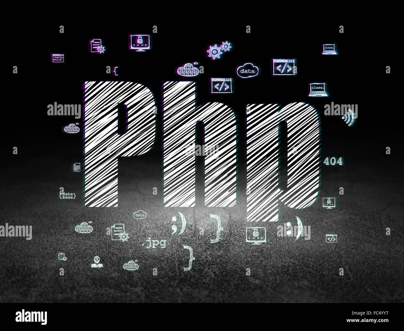 Database concept: Php in grunge dark room Stock Photo - Alamy