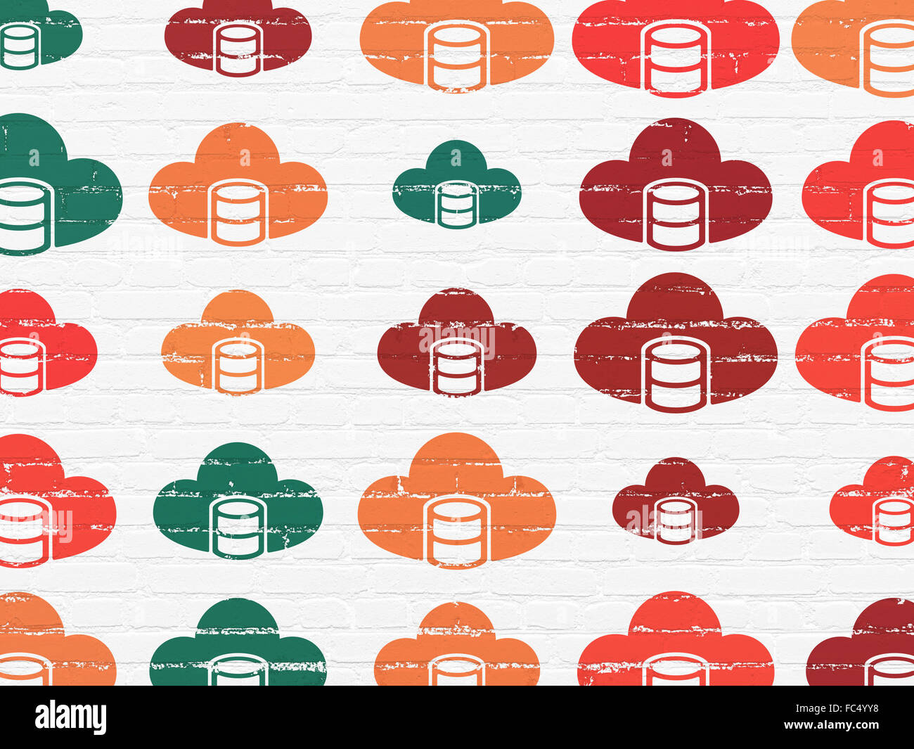 Programming concept: Database With Cloud icons on wall background Stock ...