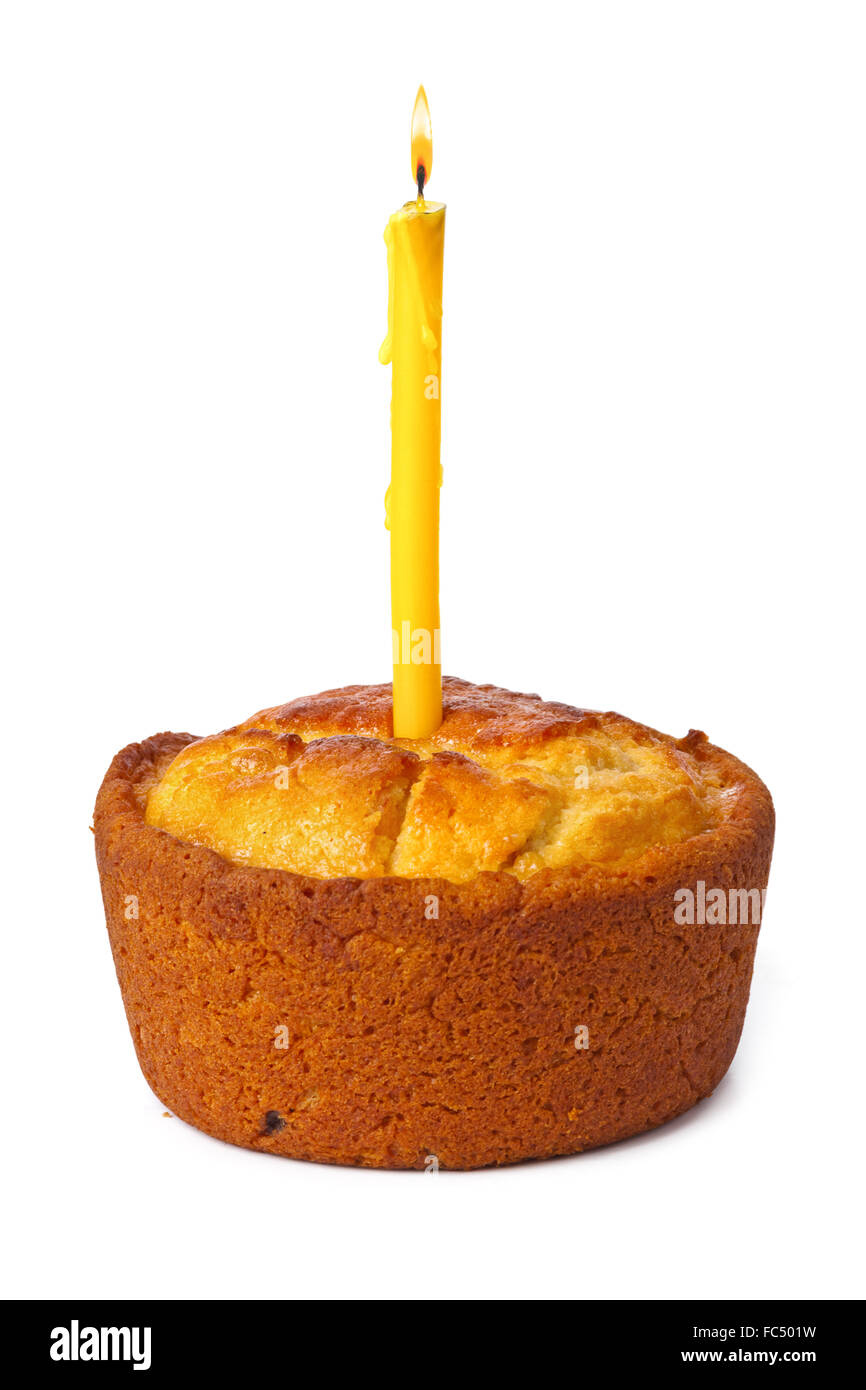 Cake and burning candle Stock Photo - Alamy