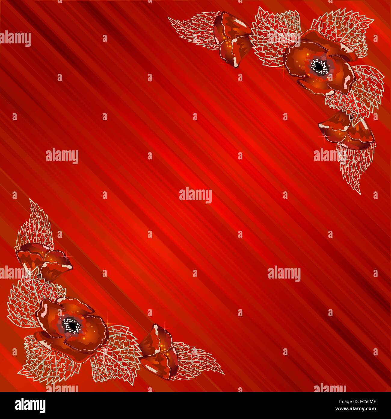 Corner frame with poppies on red background with strips Stock Vector ...