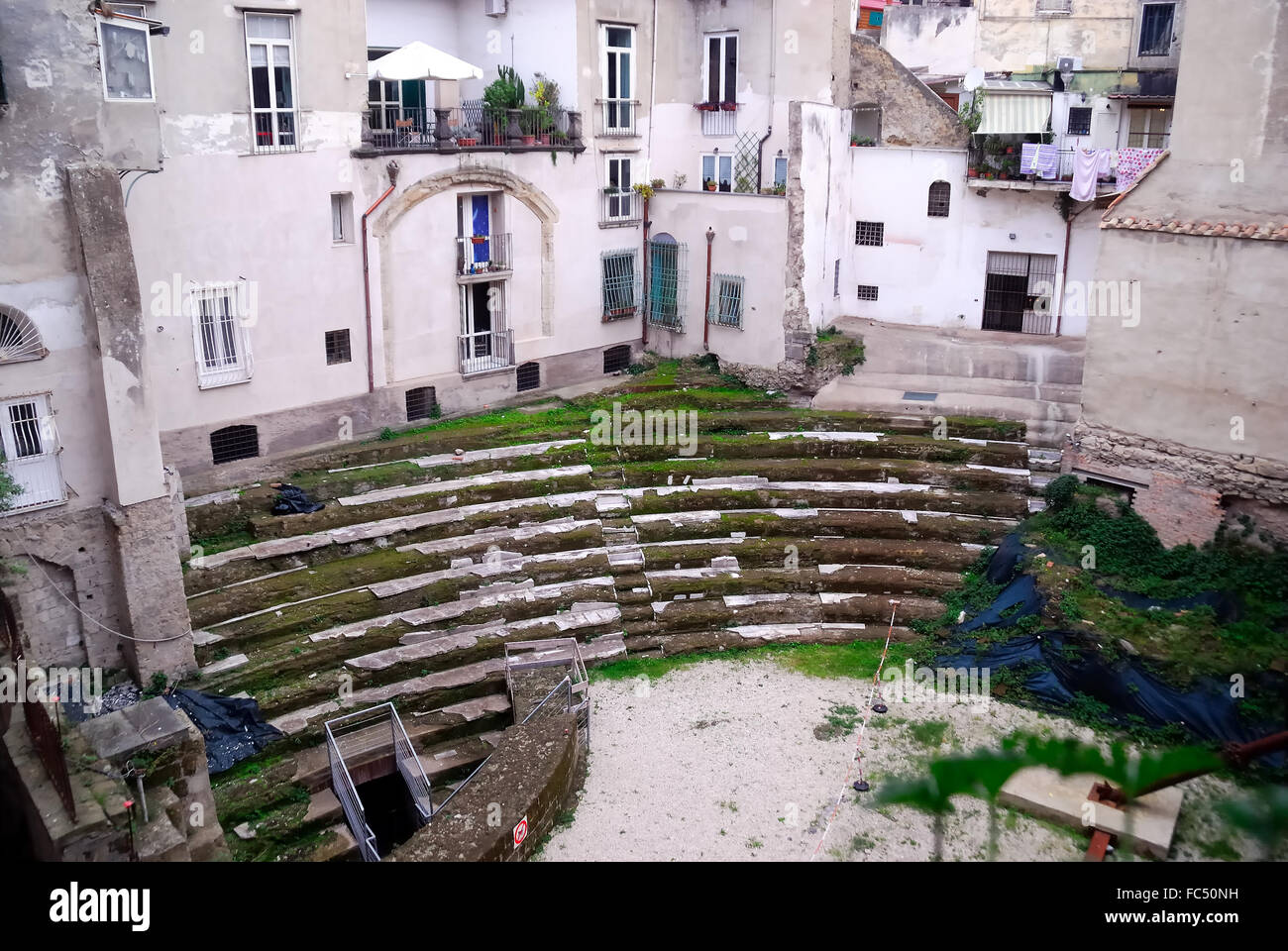 Naples, Italy. The Roman theater of Neapolis surrounded by the houses ...