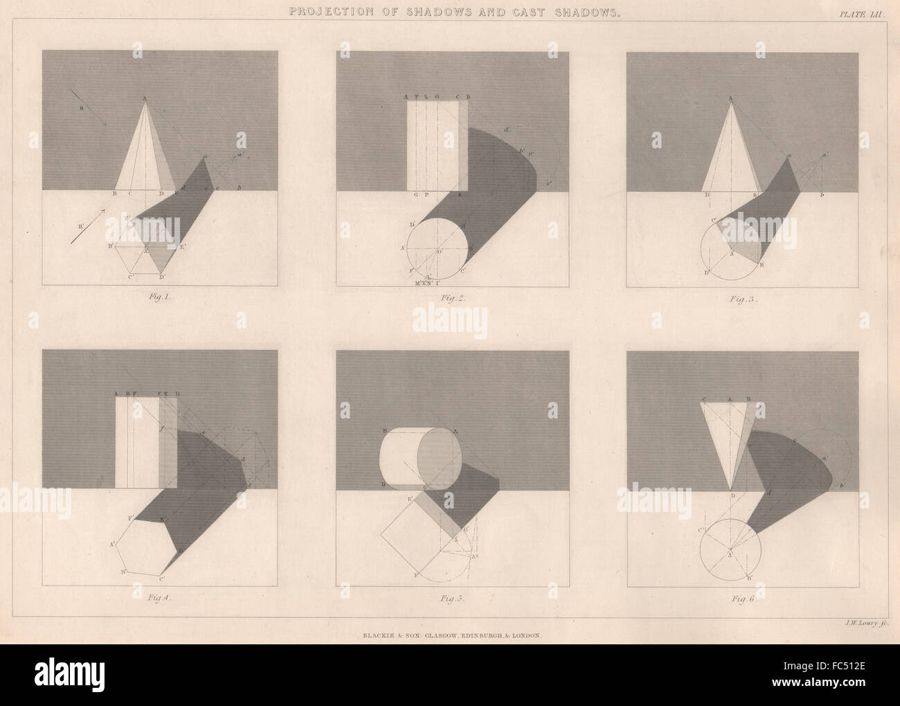 VICTORIAN ENGINEERING DRAWING. Projection of shadows and cast shadows ...