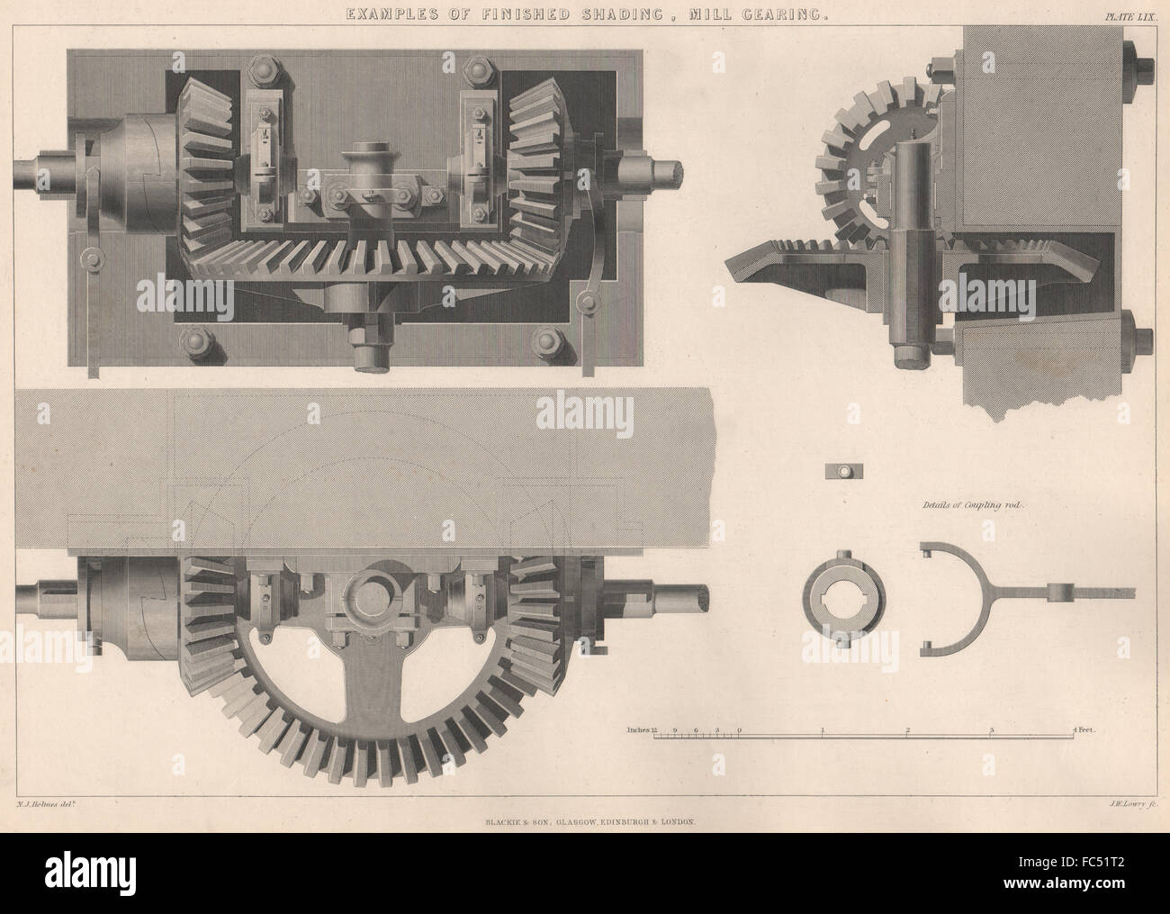 VICTORIAN ENGINEERING DRAWING. Examples of finished shading, Mill ...