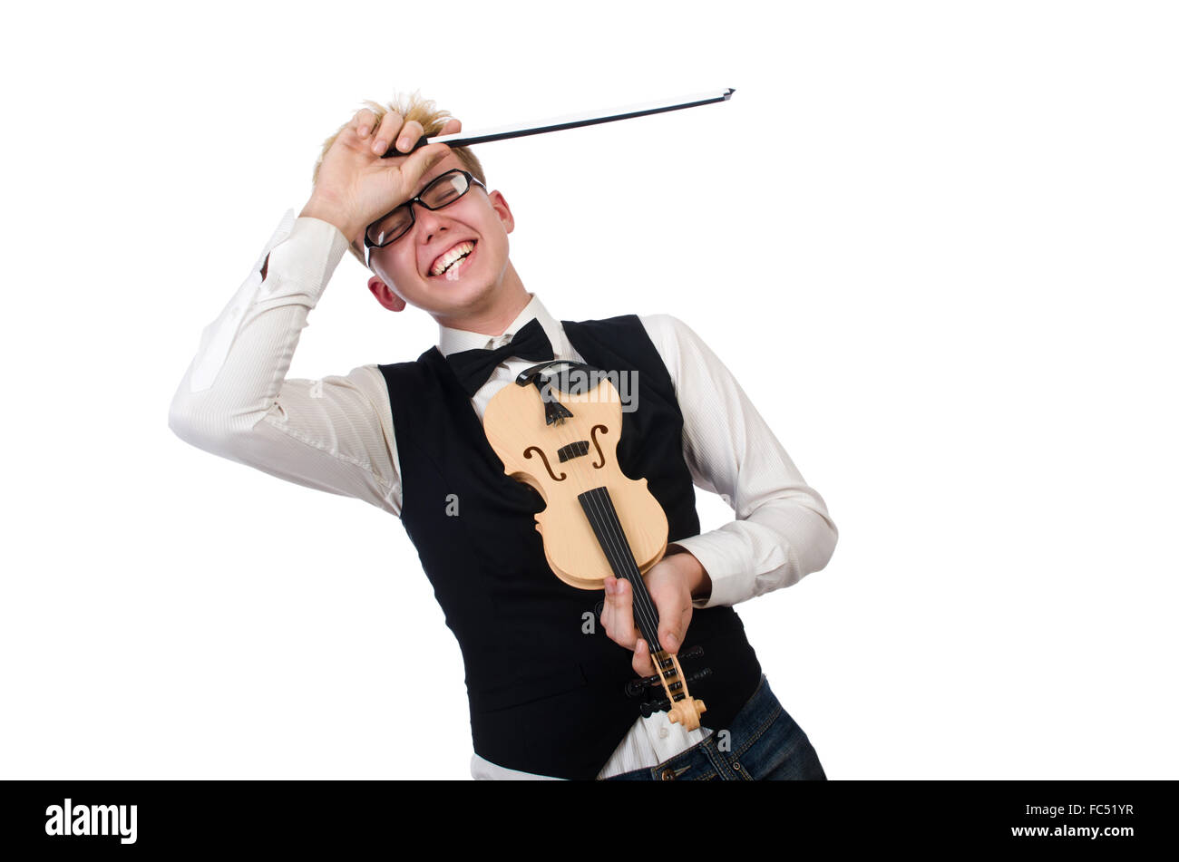 Funny violin player isolated on white Stock Photo - Alamy