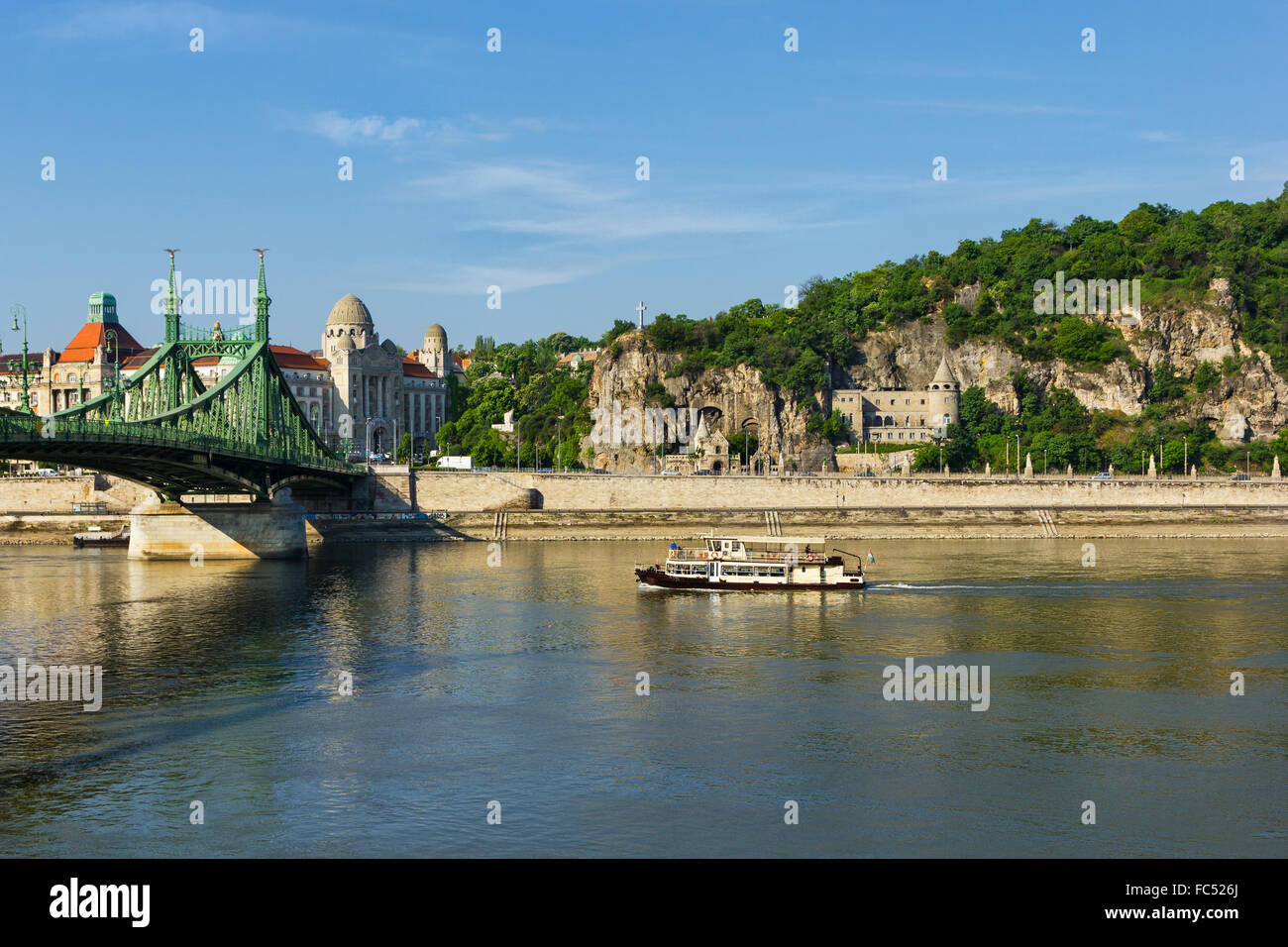 Gellert zone and Liberty bridge over Danube in Budapest Hungary Stock ...