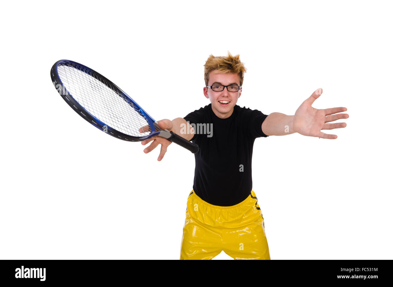 Funny tennis player isolated on white Stock Photo - Alamy