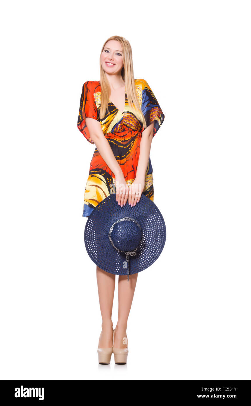 Pretty young woman in short dress isolated on white Stock Photo - Alamy