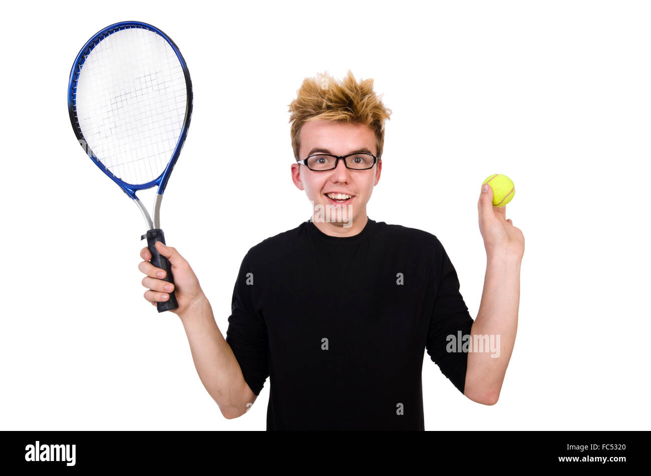 Funny tennis player isolated on white Stock Photo - Alamy