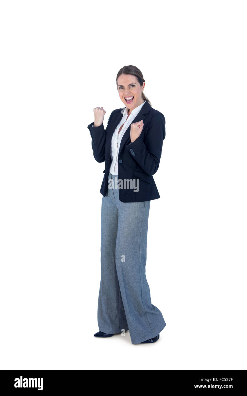 Portrait of a businesswoman cheering and yelling Stock Photo - Alamy