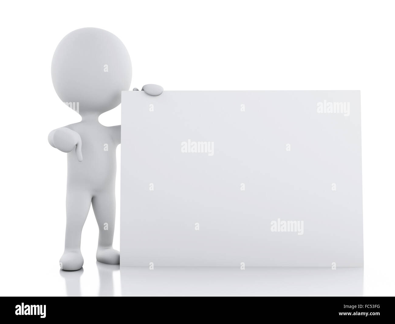 3d white person with blank board Stock Photo - Alamy