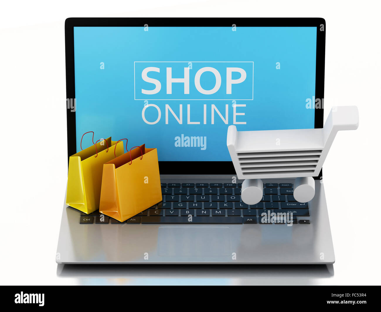 3d Shopping cart on Laptop. e-commerce concept Stock Photo - Alamy