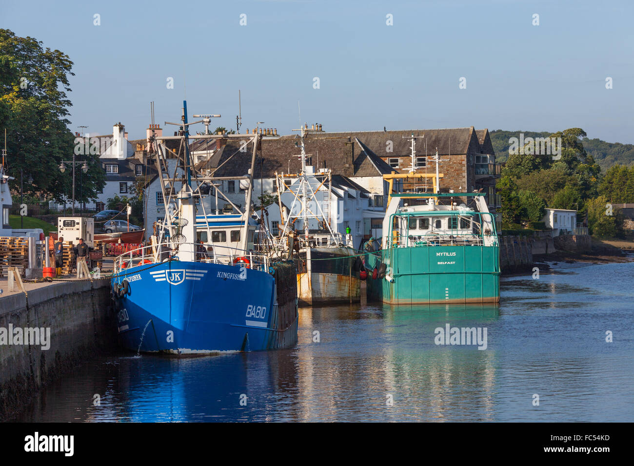 Fishing boats moored in Kirkcudbright harbour, Dumfries and Galloway ...