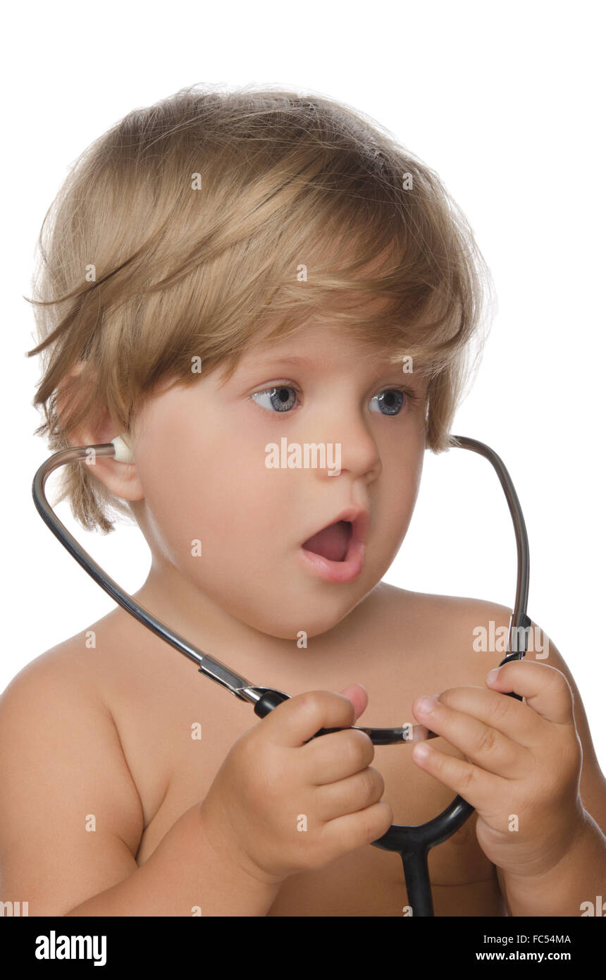 Surprise child with stethoscope Stock Photo - Alamy