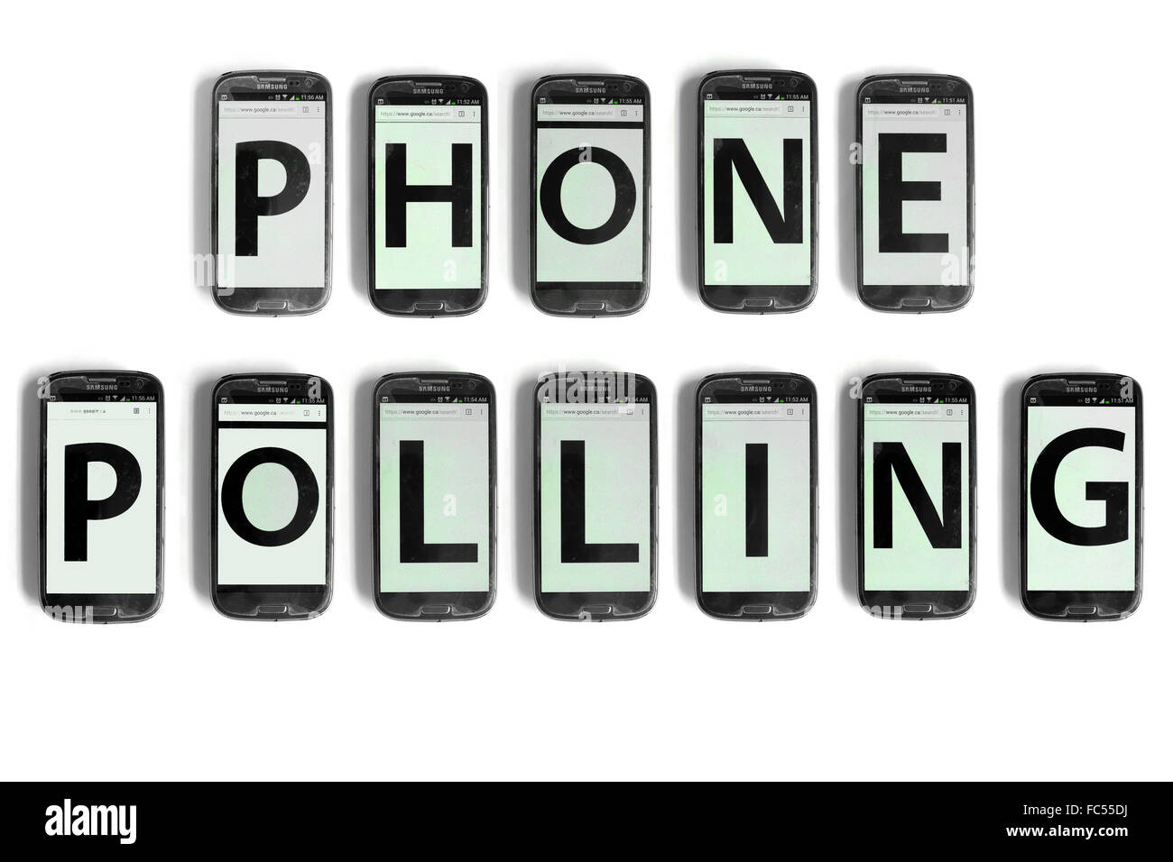 Phone Polling written on the screens of smartphones photographed ...