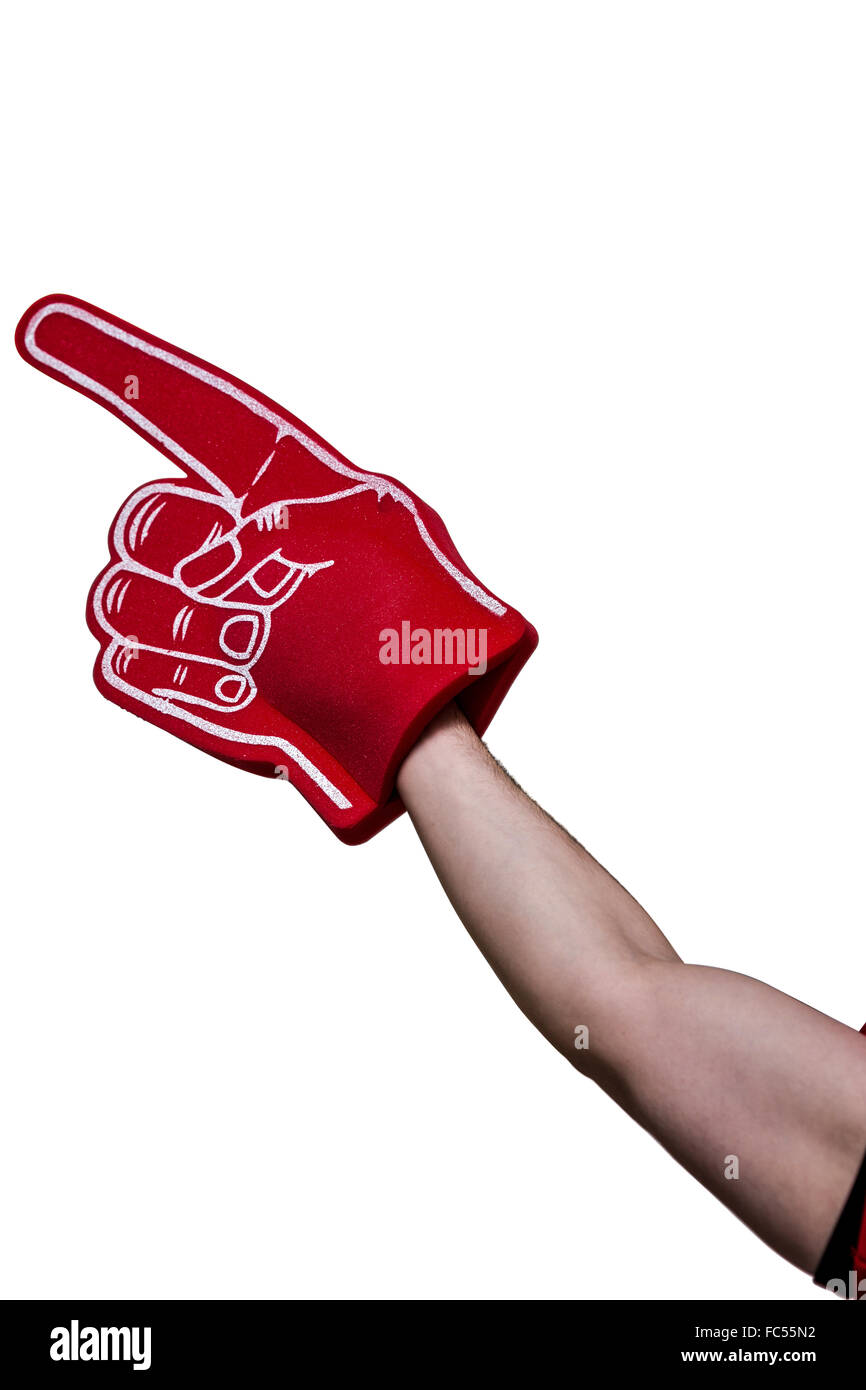 American football player holding supporter foam hand Stock Photo - Alamy