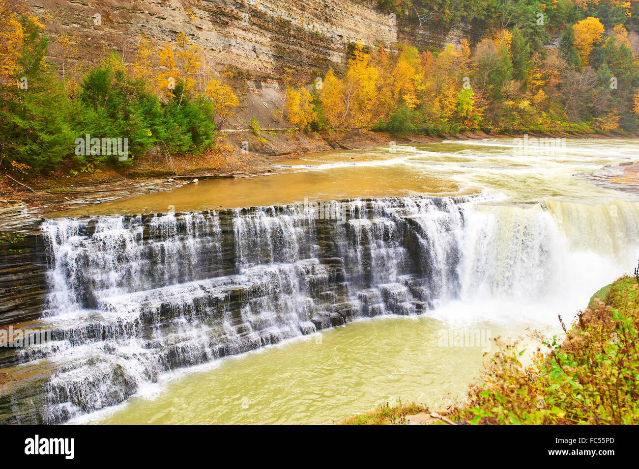 Autumn scene of waterfalls and gorge Stock Photo - Alamy