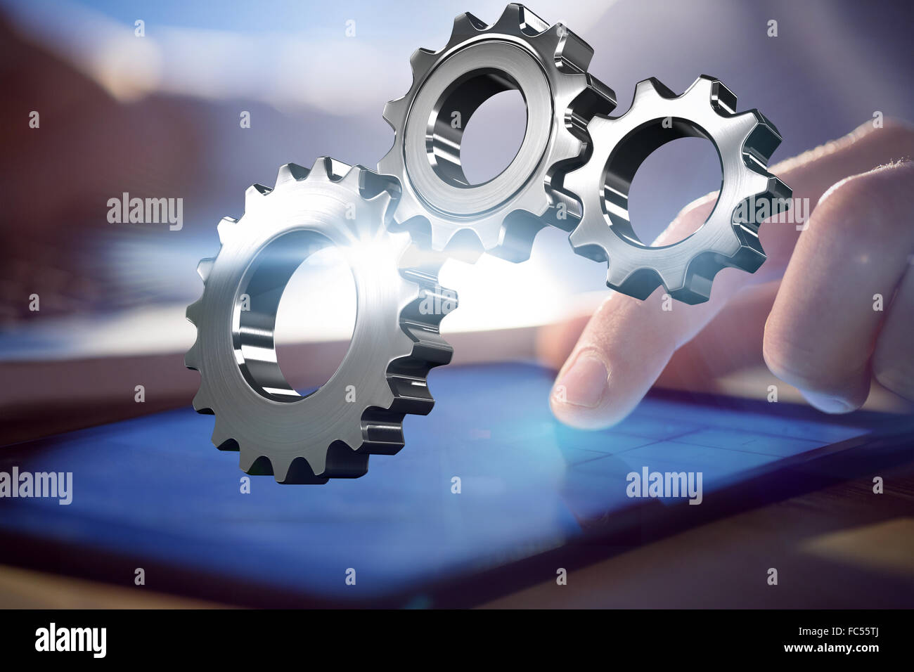 Composite image of metal cogs and wheels connecting Stock Photo - Alamy