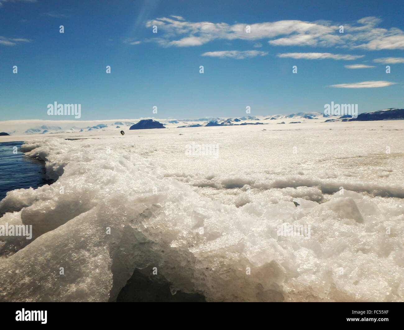 Edge of fast ice in Gustaf Sound in the Whettle Sea, Antarctica Stock ...