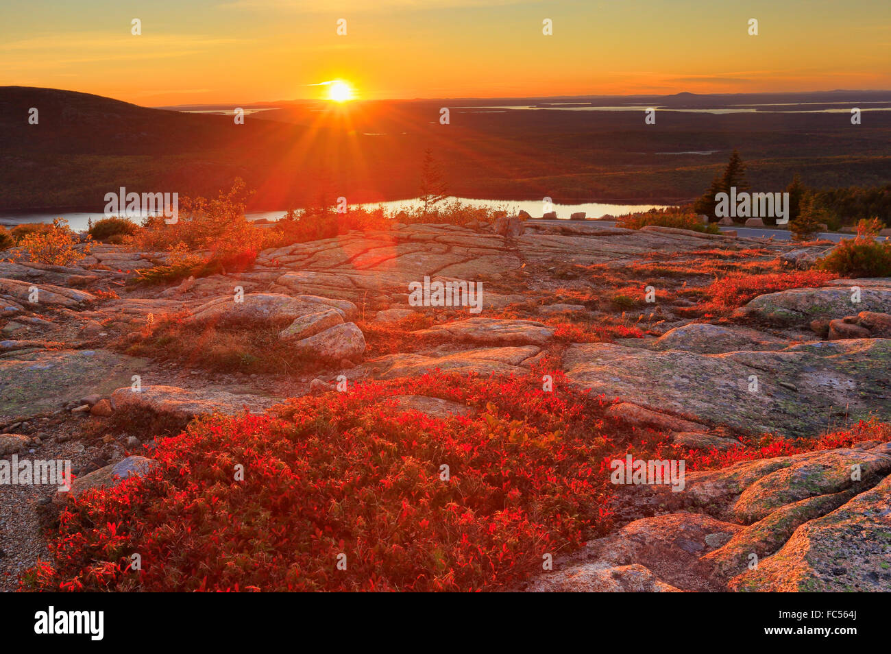 Sunset, Cadillac Mountain, Acadia National Park, Maine, USA Stock Photo ...
