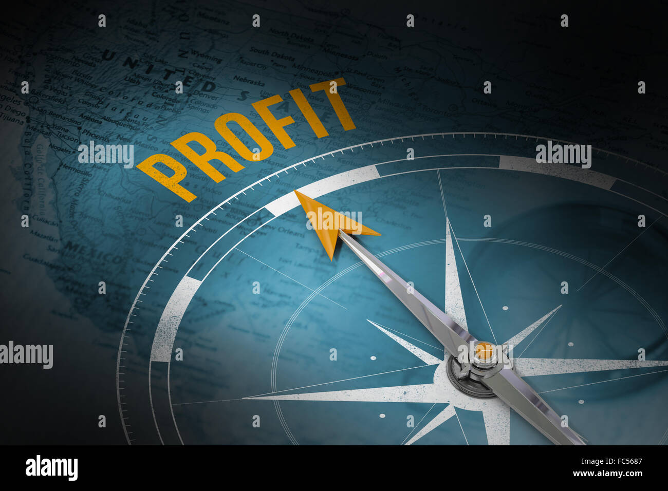 Profit against world map with compass showing north america Stock Photo ...