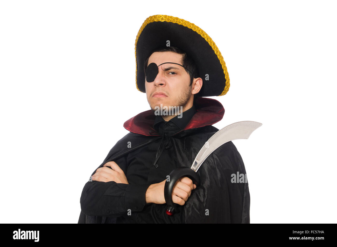 One eyed pirate with sword isolated on white Stock Photo - Alamy