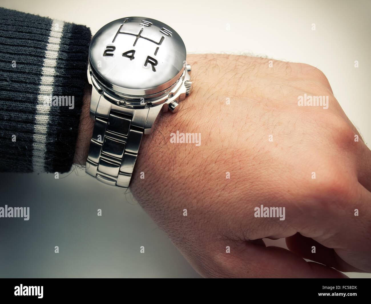 Conceptual image with speed gear stick marks and wirst watch Stock ...