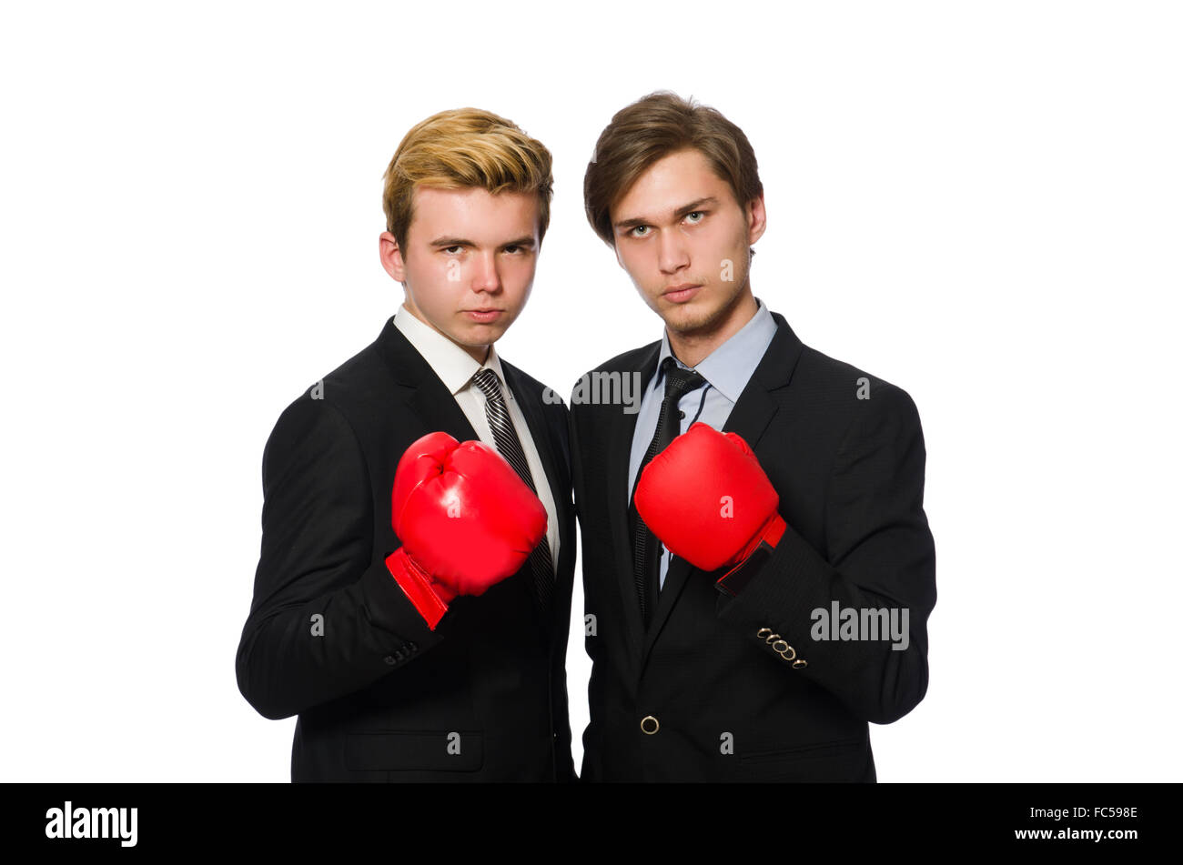 Pair of businessmen boxing on white Stock Photo - Alamy