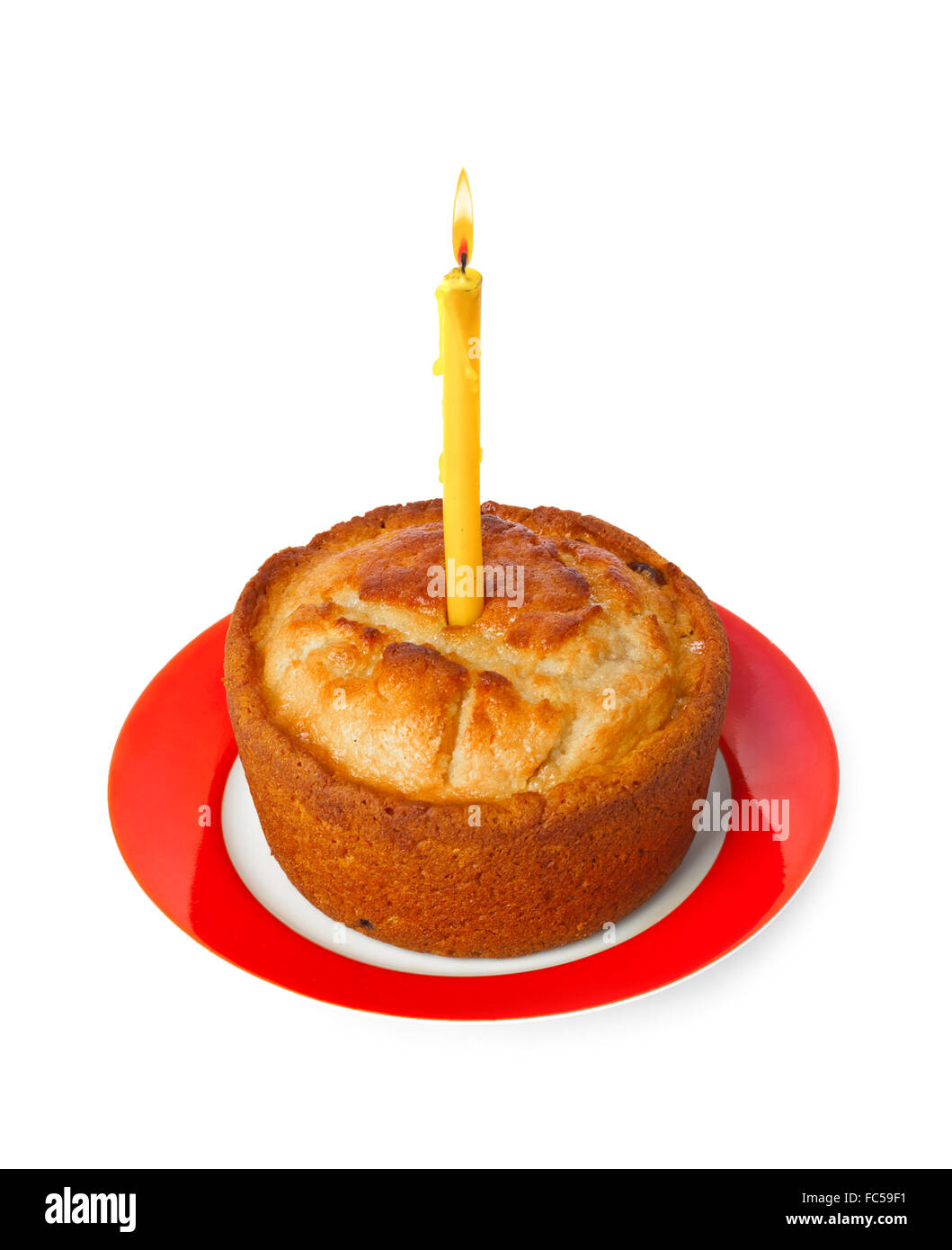 Cake and burning candle Stock Photo - Alamy