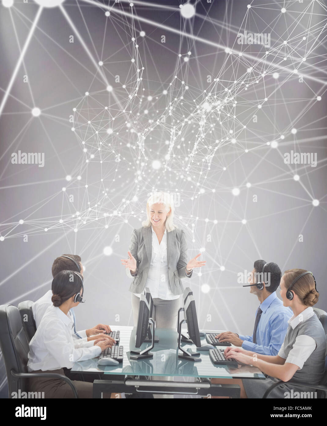 Composite image of smiling business people speaking together Stock ...