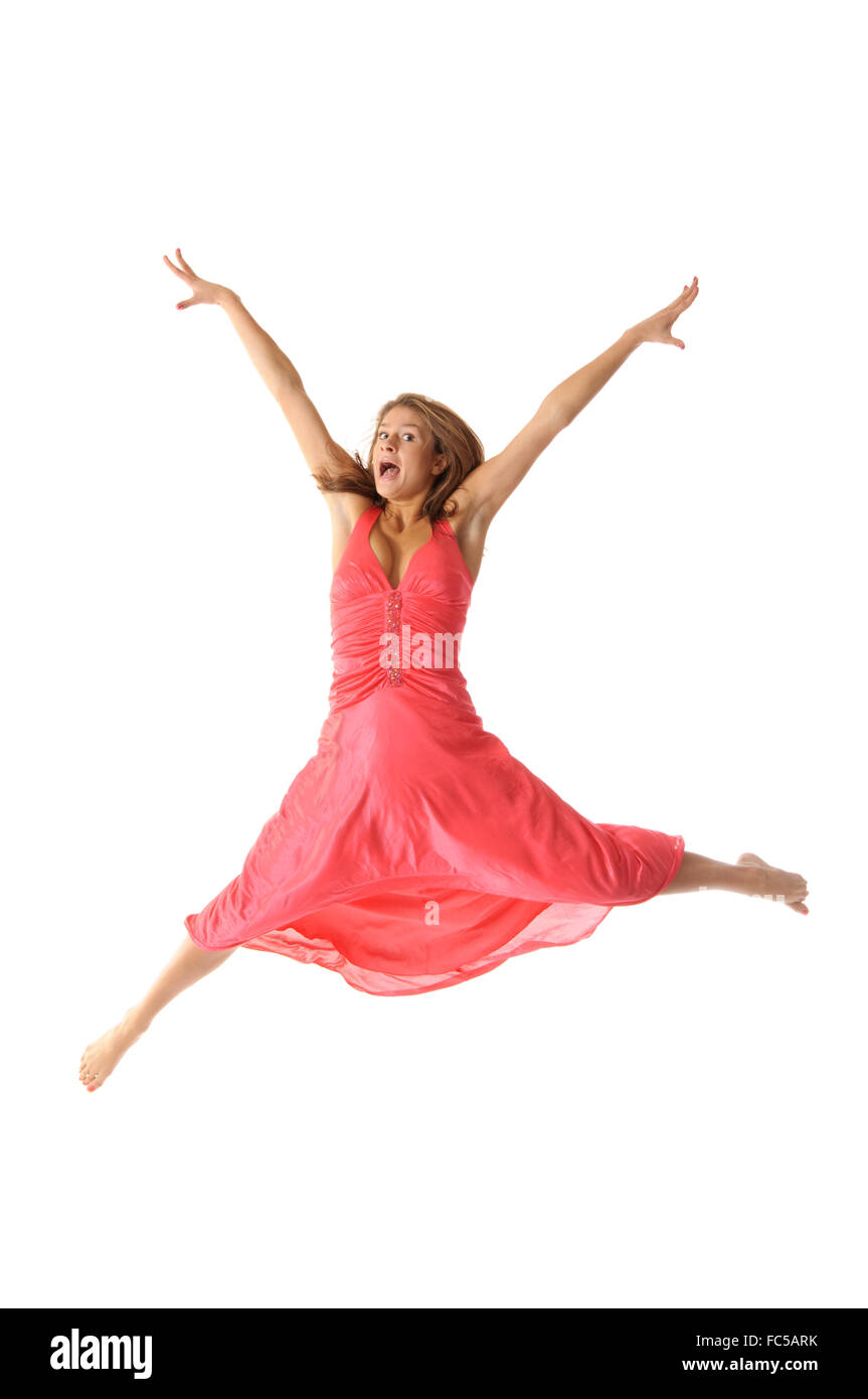 Happy young woman in jump Stock Photo - Alamy