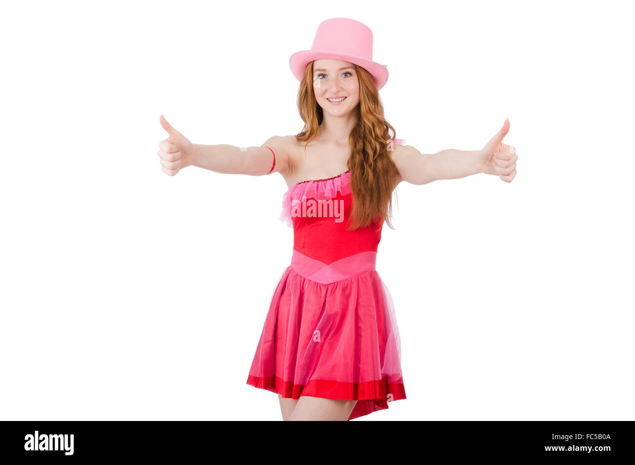 Pretty young wizard in mini pink dress isolated on white Stock Photo ...