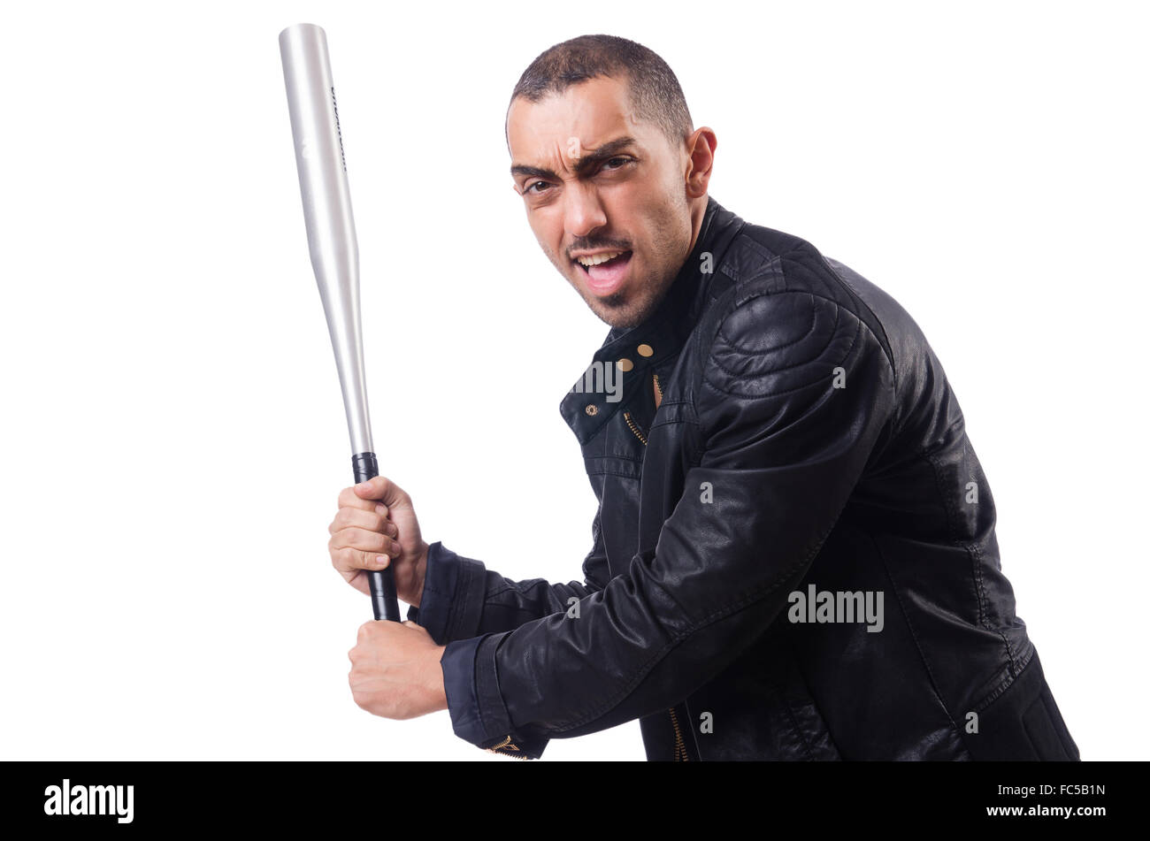 Violent man with baseball bat on white Stock Photo - Alamy