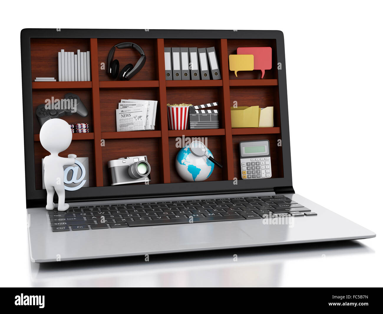 3d white people with laptop and multimedia Stock Photo - Alamy