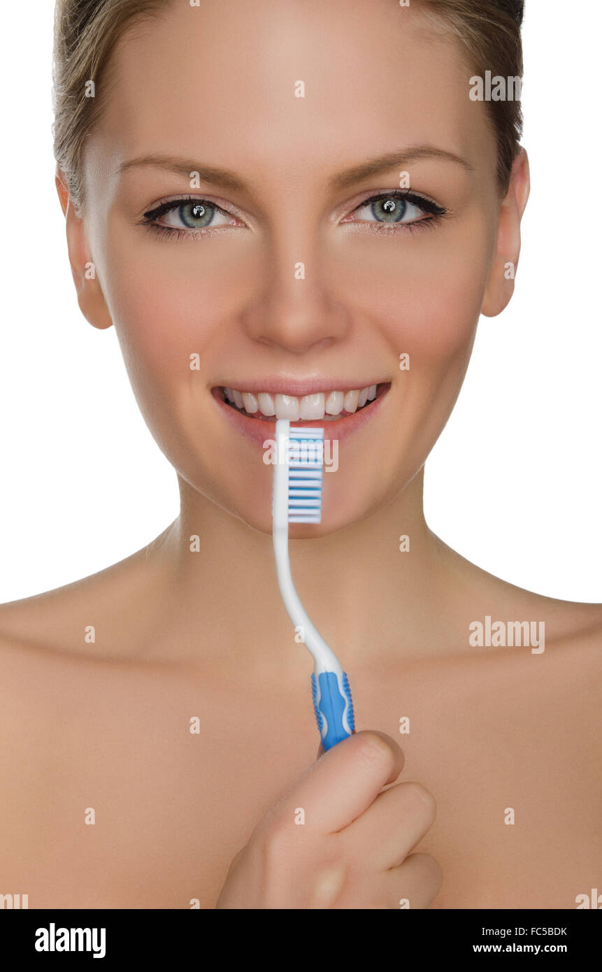Beautiful woman cleaning teeth toothbrush hi-res stock photography and ...
