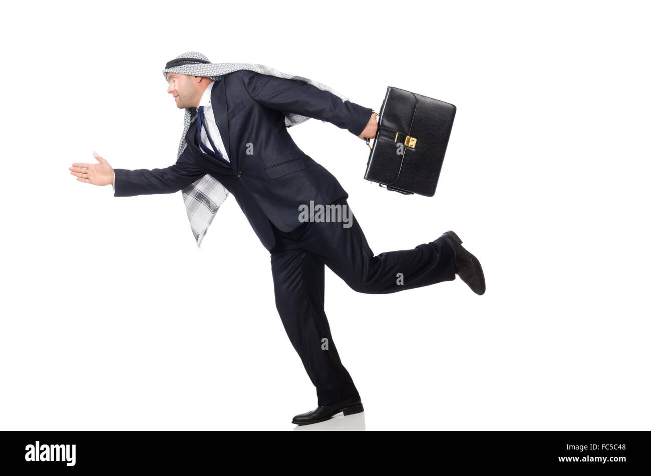 Arab businessman rushing isolated on white Stock Photo - Alamy