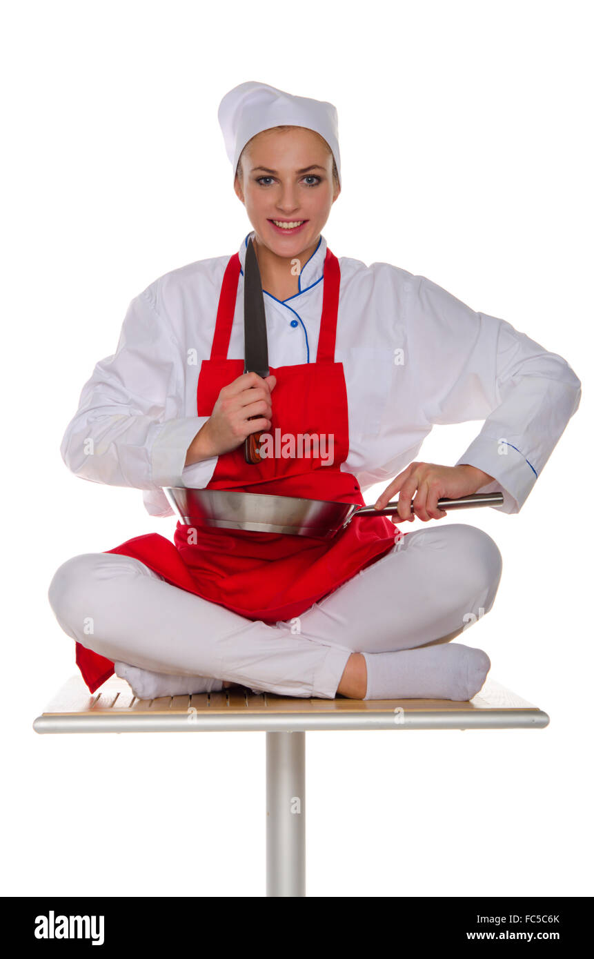 Smiling cook with dishes Stock Photo - Alamy