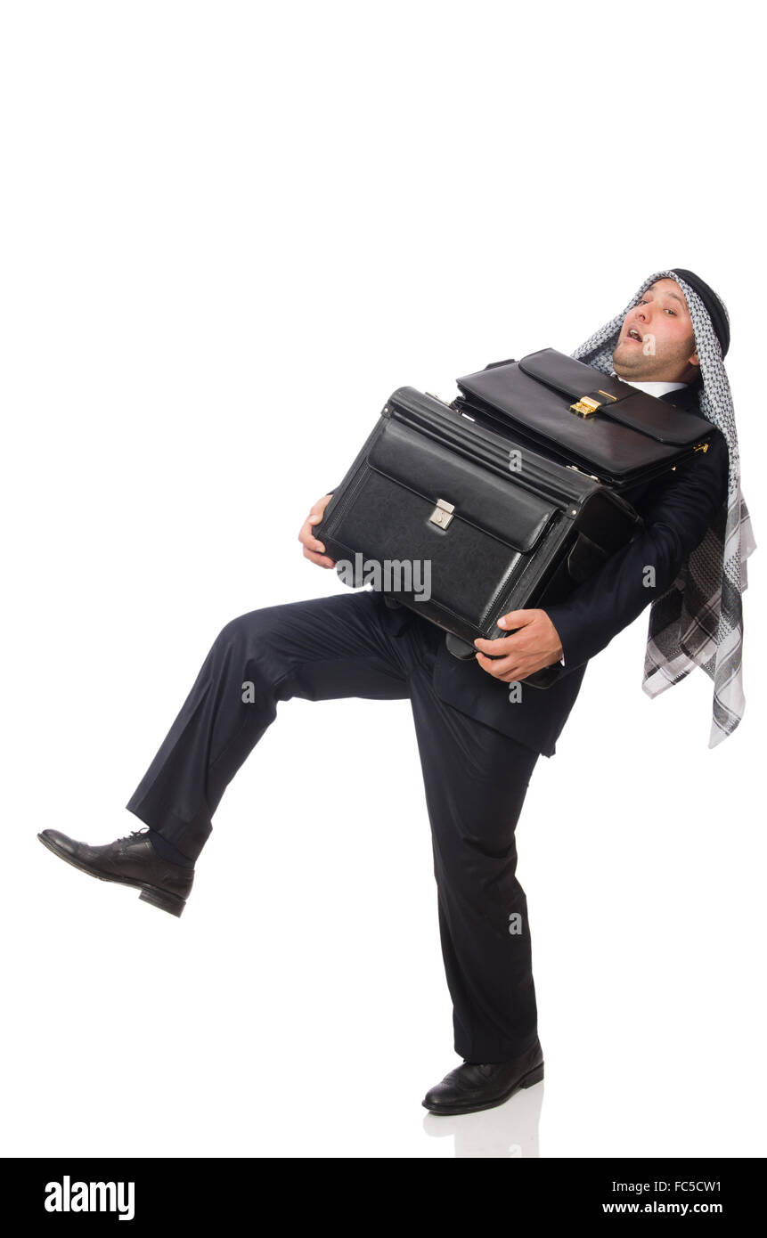 Arab man with luggage on white Stock Photo - Alamy