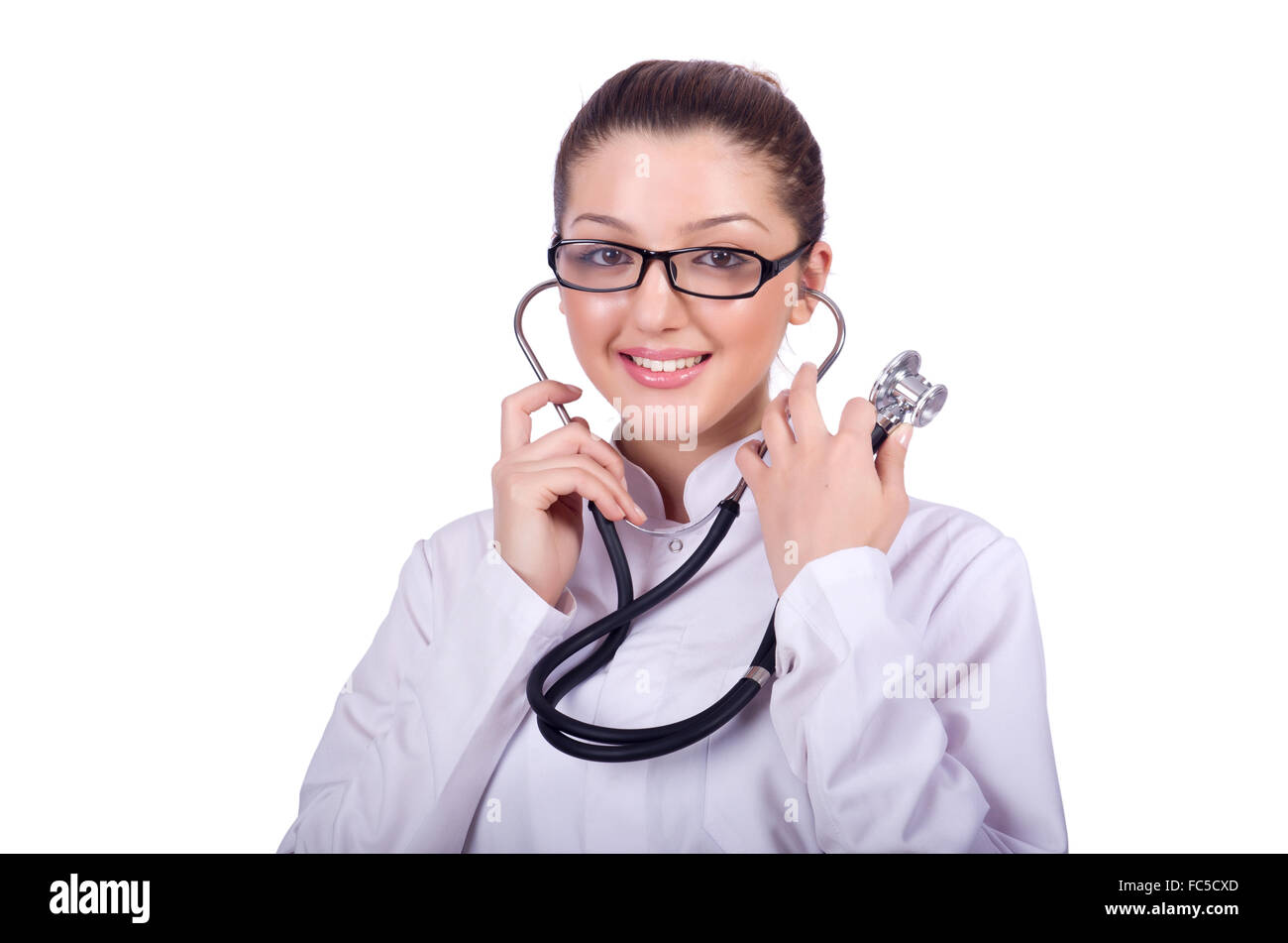 Pretty female doctor isolated on white Stock Photo - Alamy
