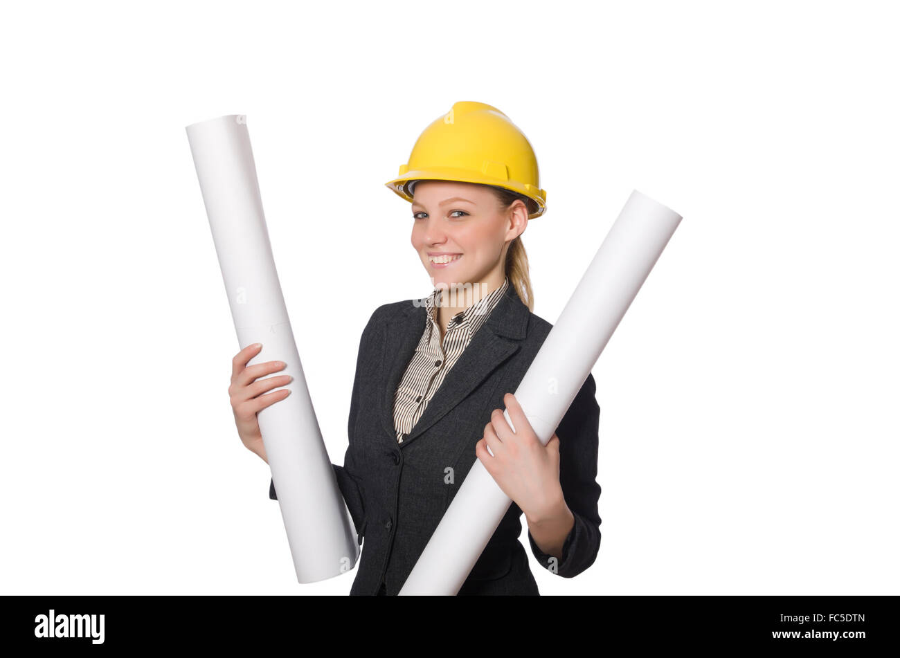 Woman engineer with draft papers Stock Photo - Alamy