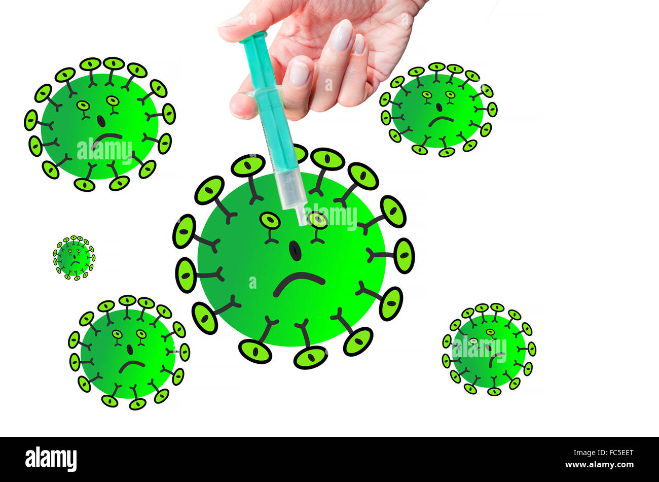 Virus symbols with syringe Stock Photo - Alamy