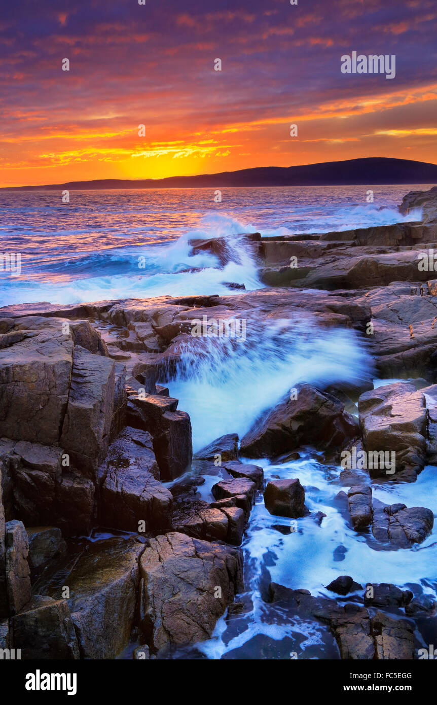 Sunset, Schoodic Point, Schoodic Peninsula, Acadia National Park, Maine ...
