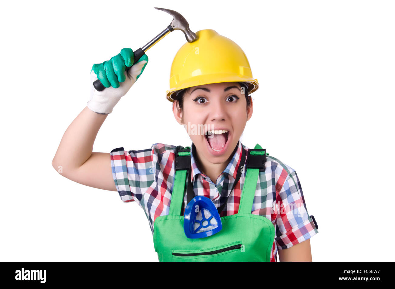 Female worker with hammer isolated on white Stock Photo - Alamy