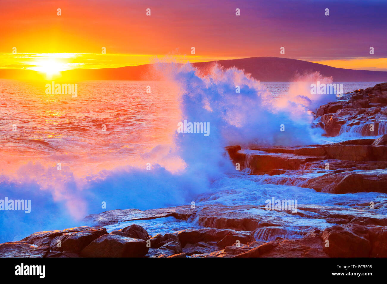 Sunset, Schoodic Point, Schoodic Peninsula, Acadia National Park, Maine ...