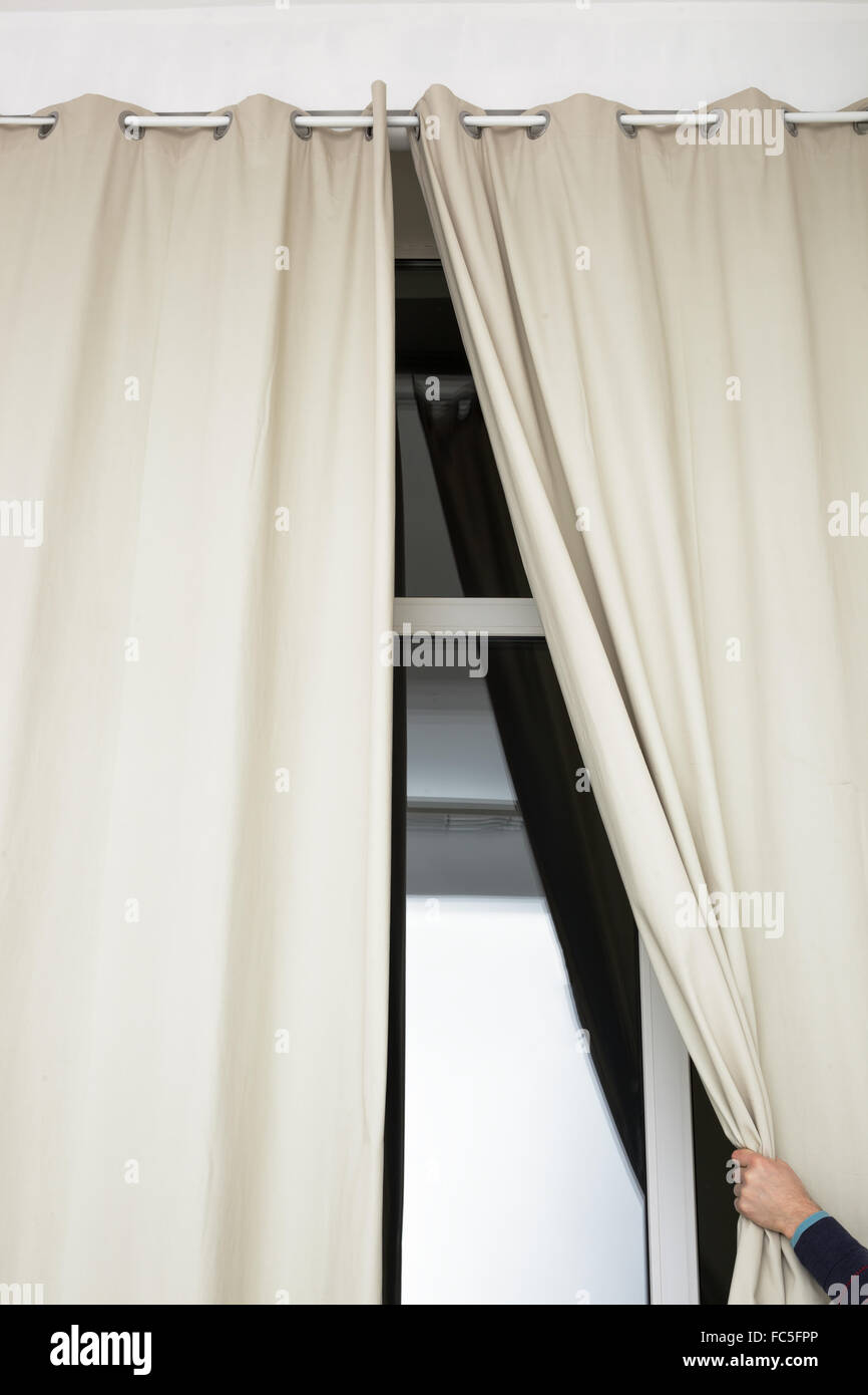 close long curtains in white room Stock Photo - Alamy