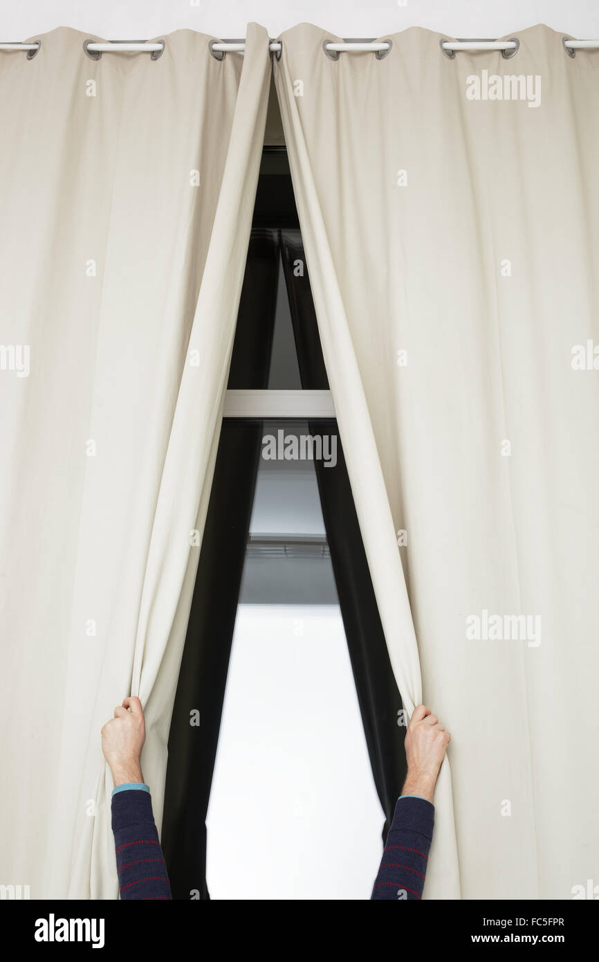 close long curtains in white room Stock Photo - Alamy