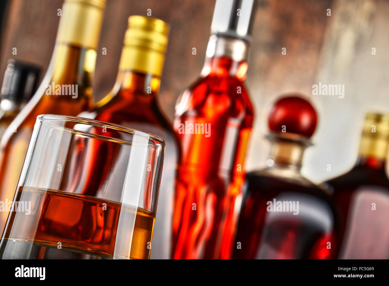 Bottles of assorted alcoholic beverages Stock Photo - Alamy