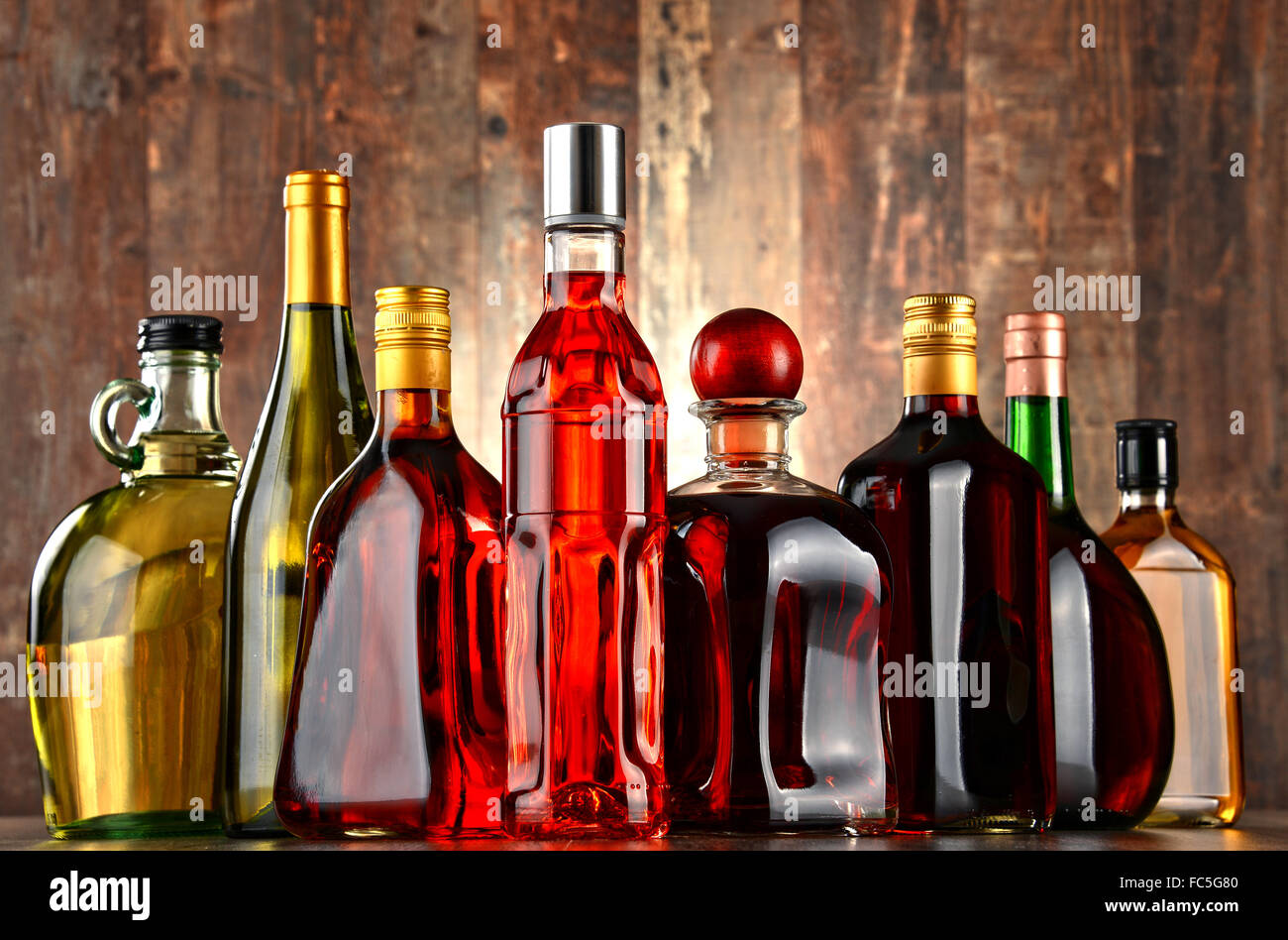 Bottles of assorted alcoholic beverages Stock Photo - Alamy