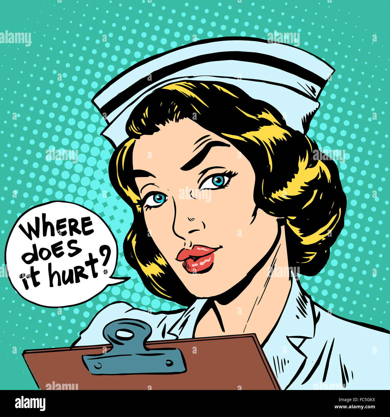 Where does it hurt nurse question Stock Photo - Alamy