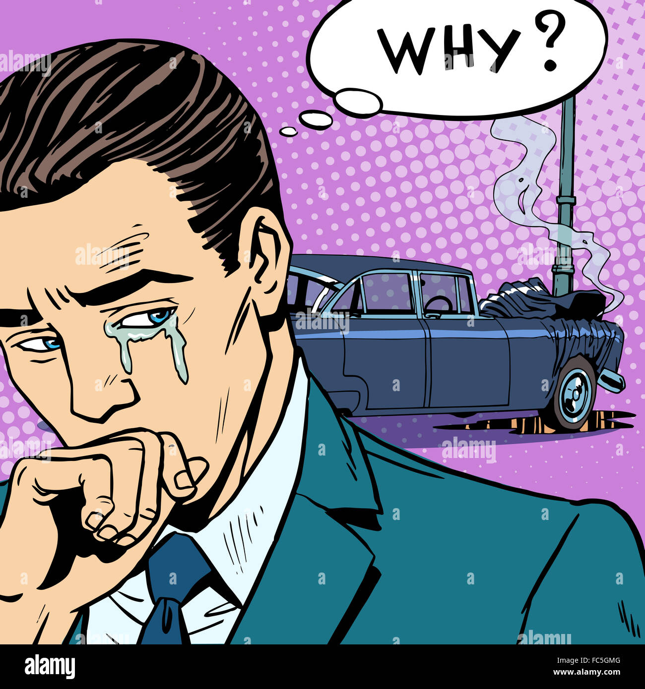 Man cries car accident Stock Photo - Alamy