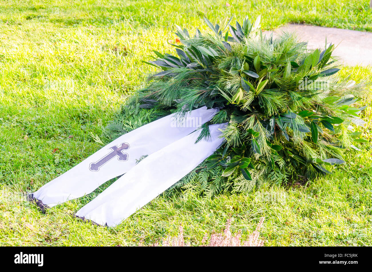 Wreath with banners, Copy Space Stock Photo - Alamy